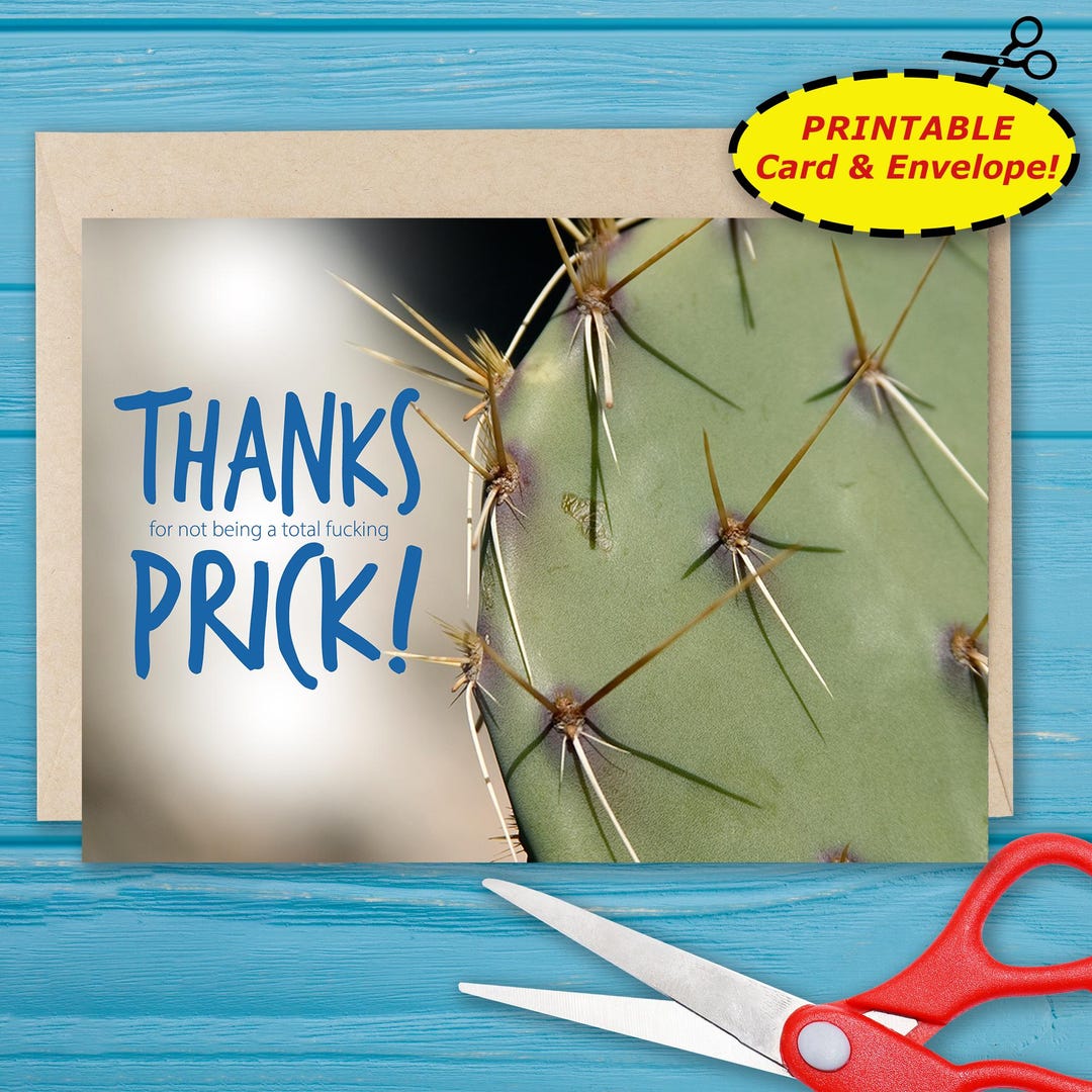 Card Printable Thanks Prick Card and Envelope Rude, Inappropriate ...