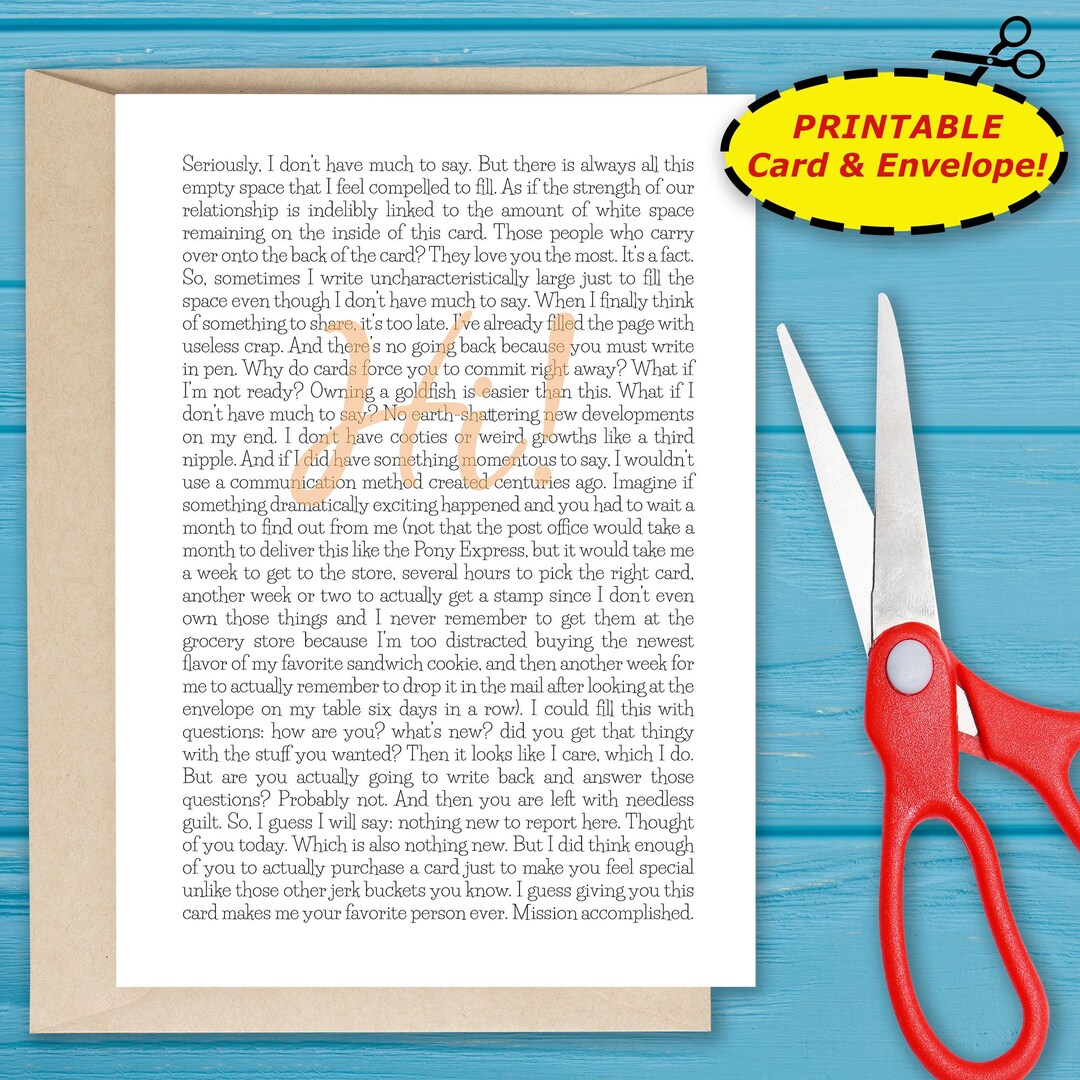 Printable Awkward and Funny Thinking of You Card and Envelope for ...