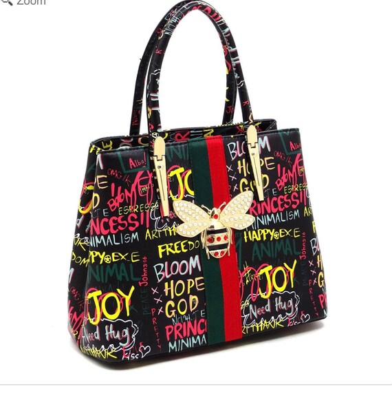 Multi Graffiti Queen Bee Stripe Top Handle 3-in-1 Sat… - Gem