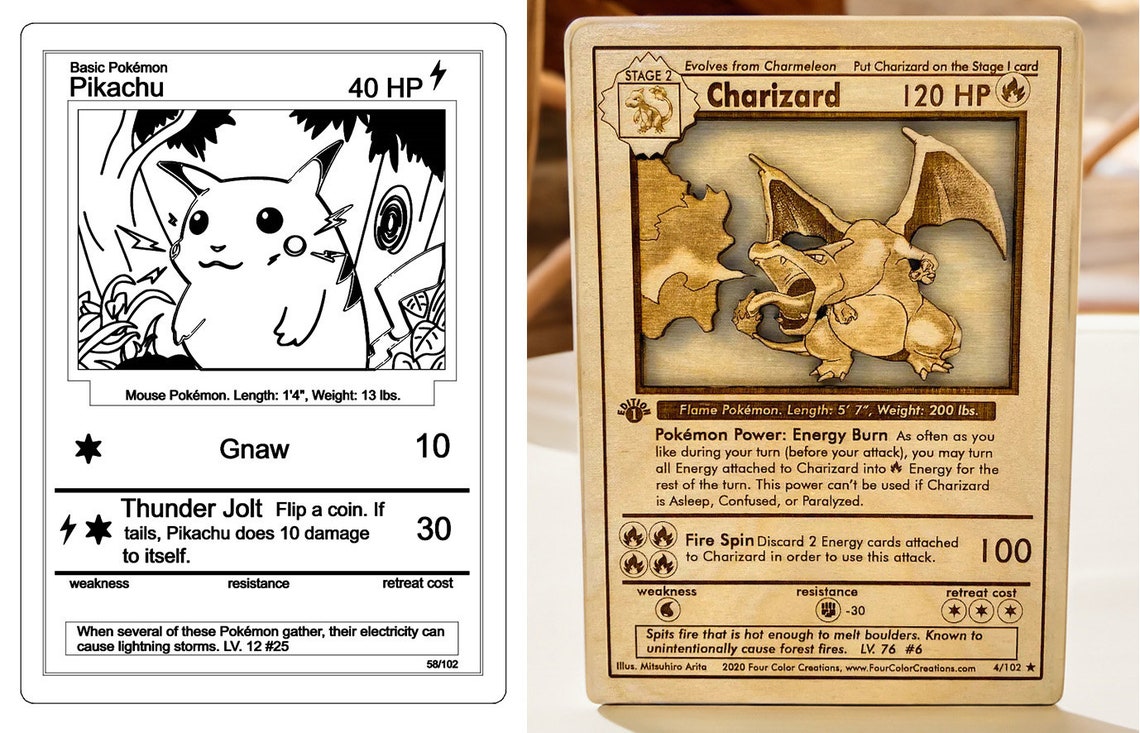 3D Wooden Pokemon Card Pikachu Gnaw / Laser Engraved / Pokemon Gift ...