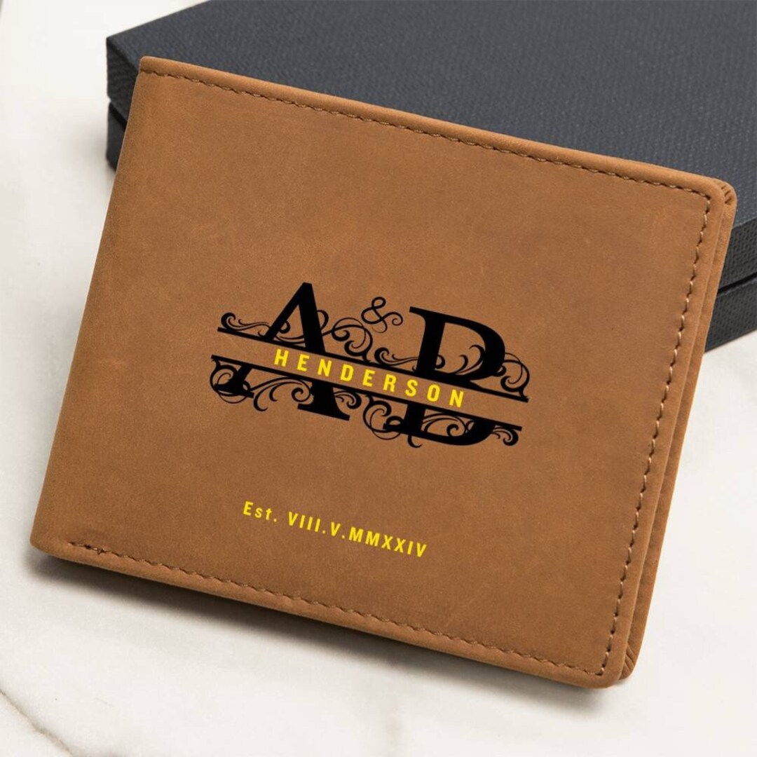 6th Anniversary Gift for Him, Personalized Mens Slim Wallet, Custom ...