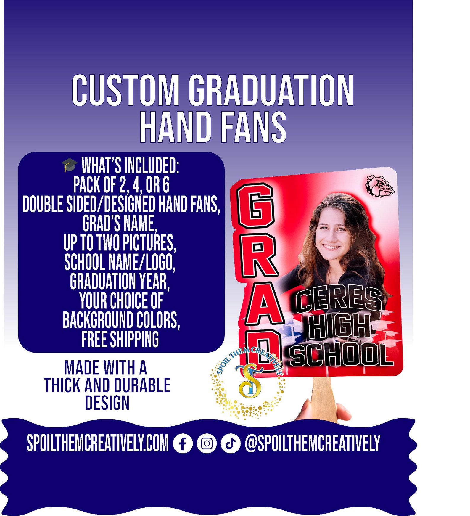 Graduation Fans With Stick Waterproof Custom Grad Hand Fans ...