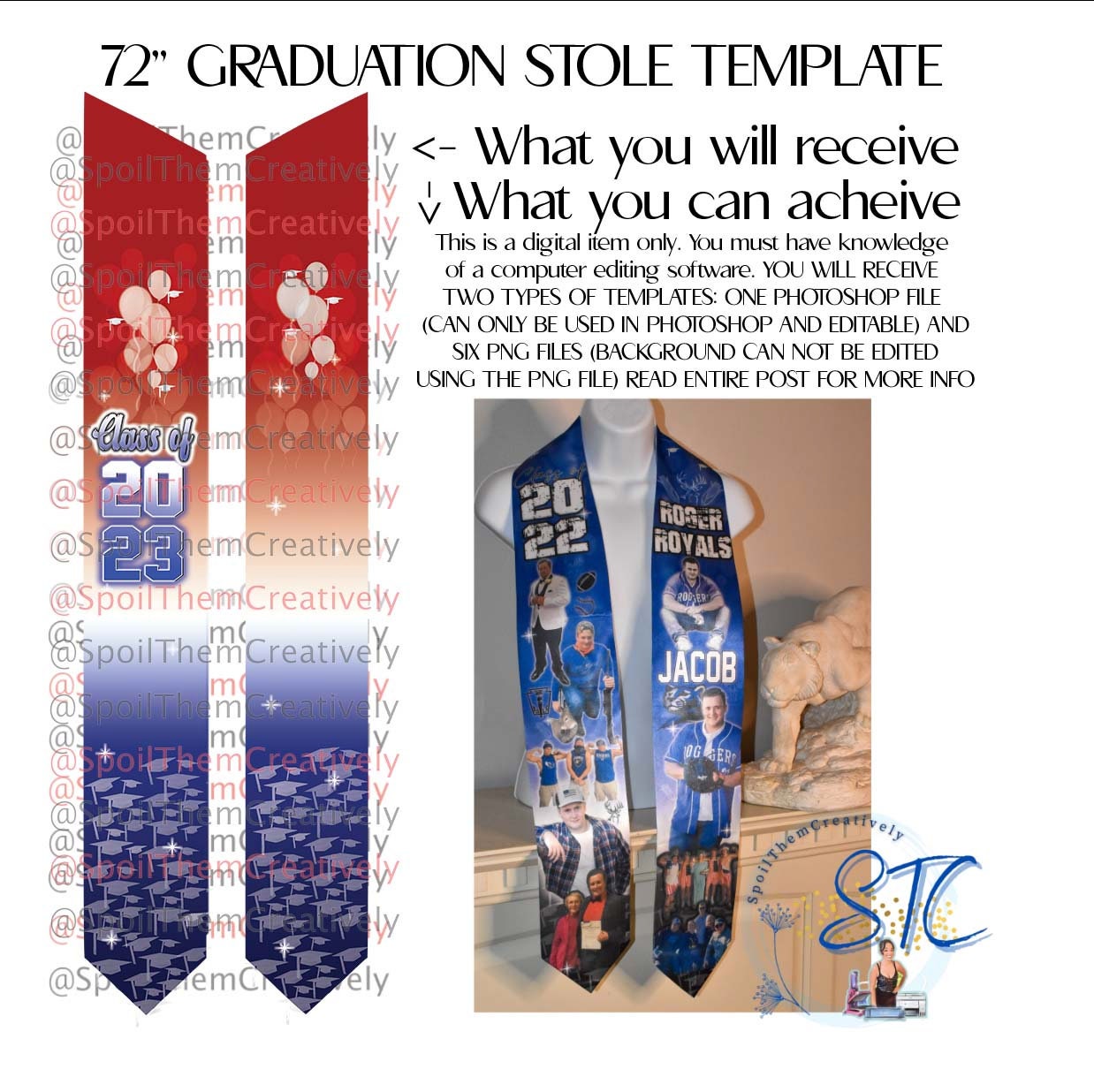 Graduation Stole TEMPLATE ONLY Class of 2023 | Grad Stole Photoshop and ...
