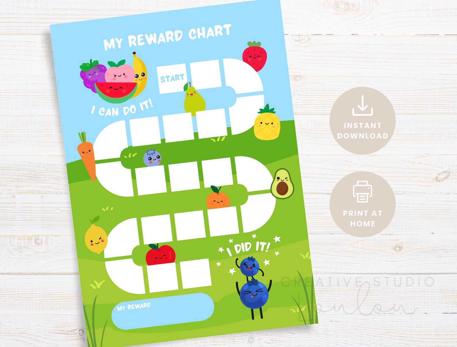 Reward Chart for Kids Printable Reward Chart Fruit Sticker Chart ...