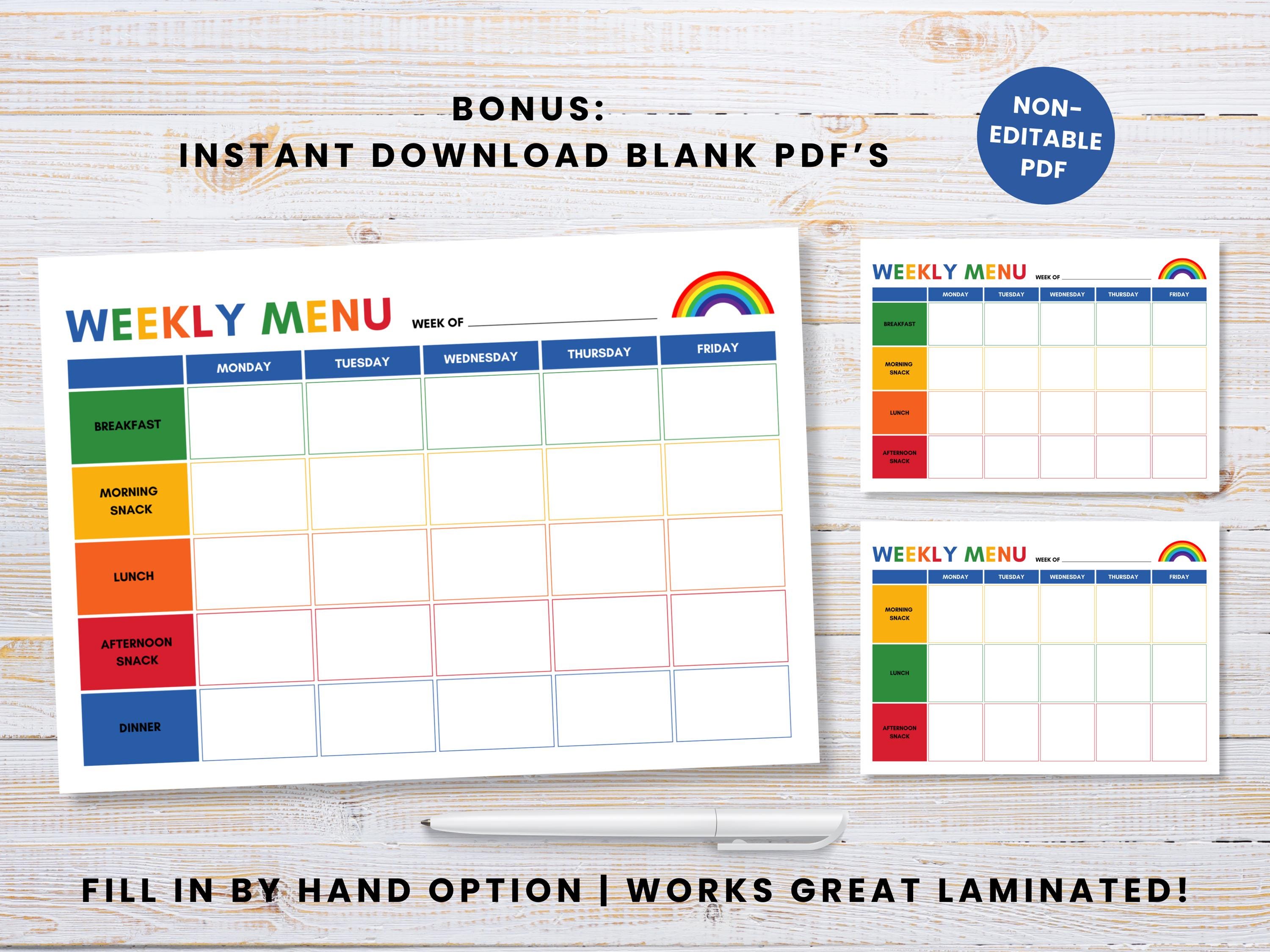 Daycare Weekly Menu Planner: Rainbow A4 Printable (canva Template) - Etsy
