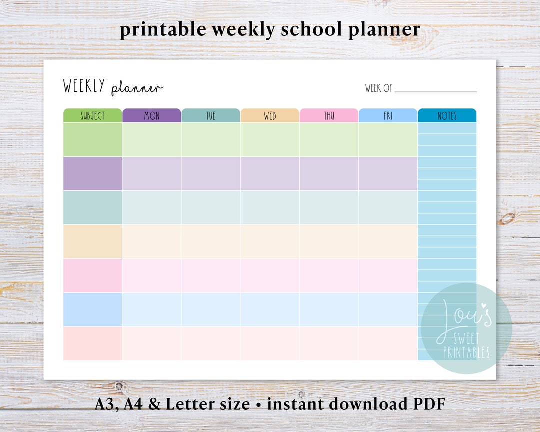 Weekly Schedule Weekly Planner Printable Homeschool Weekly Schedule ...