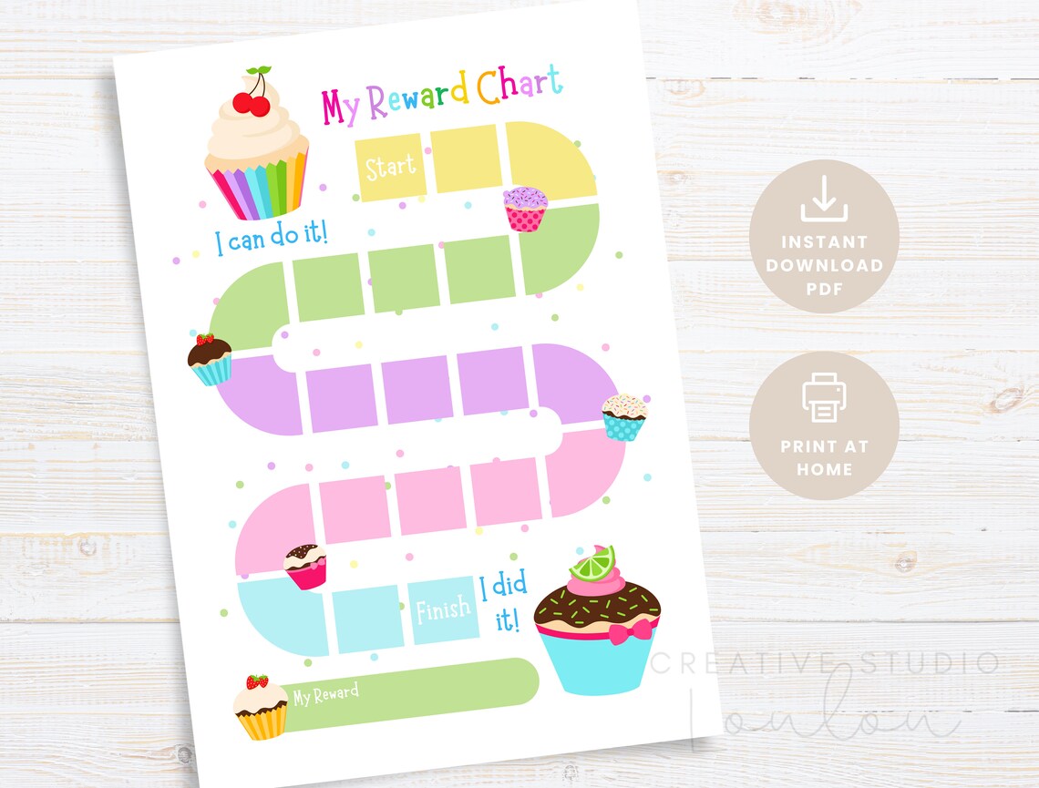 Reward Chart for Kids Printable Cupcakes Sticker Chart Preschool Child ...