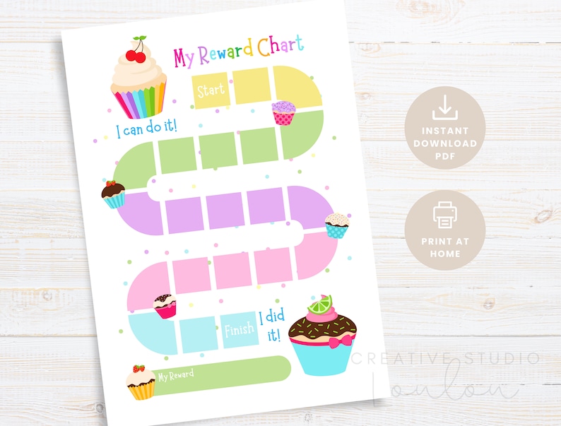 Reward Chart for Kids Printable Cupcakes Sticker Chart Preschool Child ...