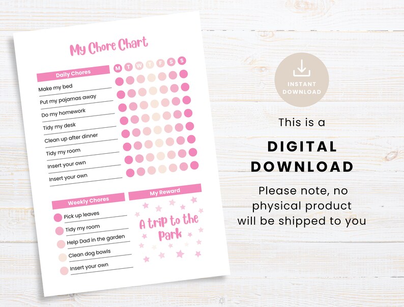 Chore Chart Template Chore Chart for Kids Pink Chore Chart Printable ...