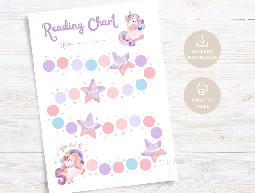 Reading Chart Printable Kids Unicorn Reading Chart Kids Reading ...