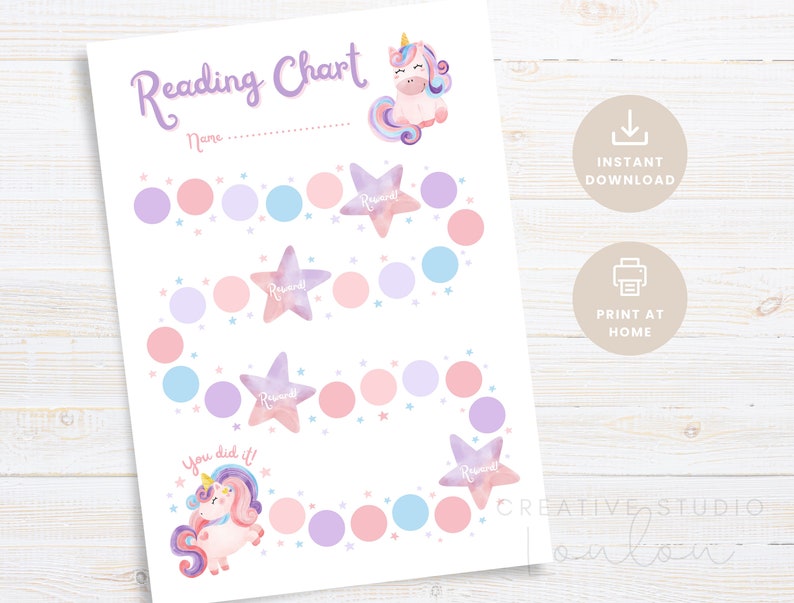 Reading Chart Printable Kids Unicorn Reading Chart Kids Reading ...