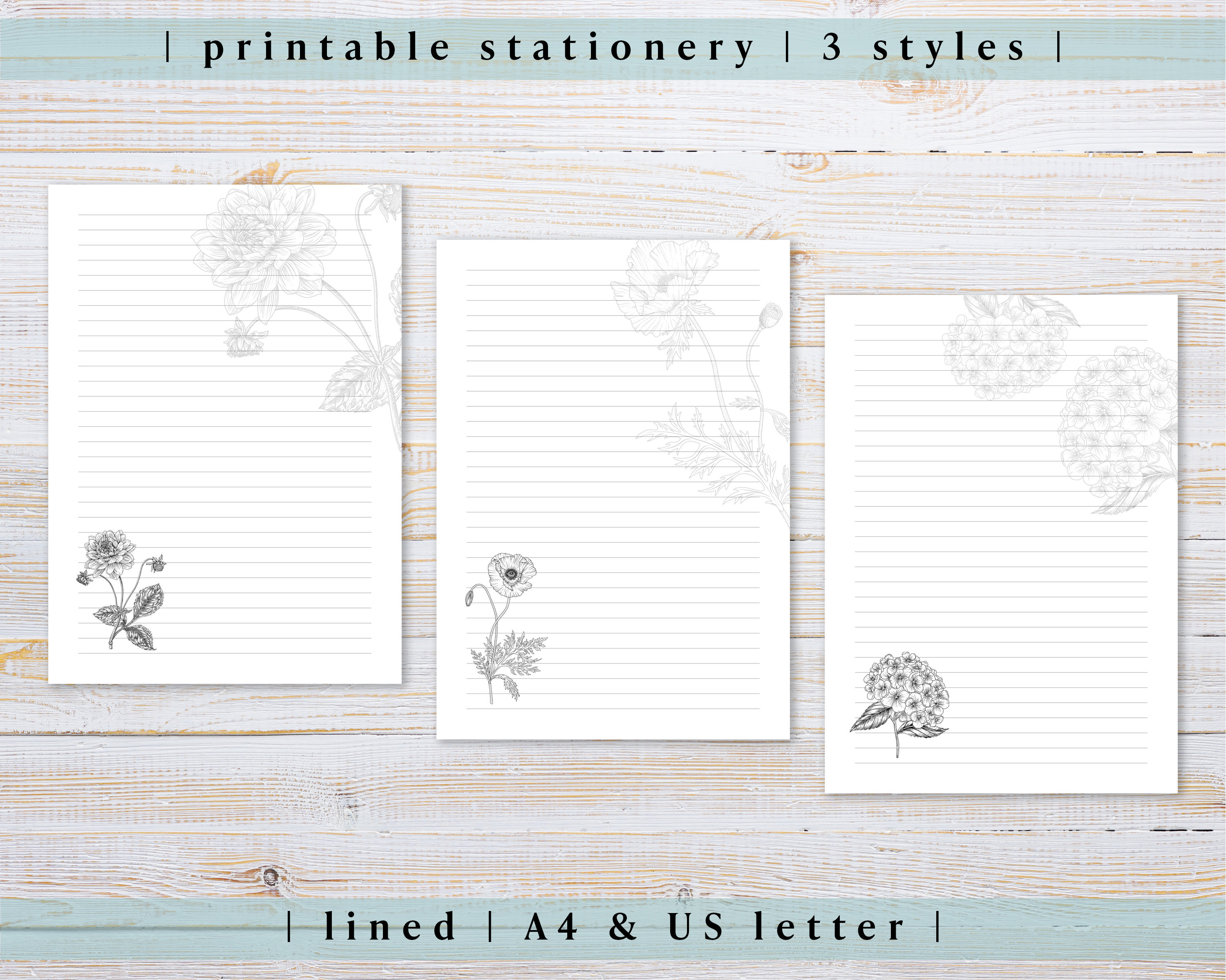 Stationery Paper for Letter Writing Printable Note Paper Botanical ...