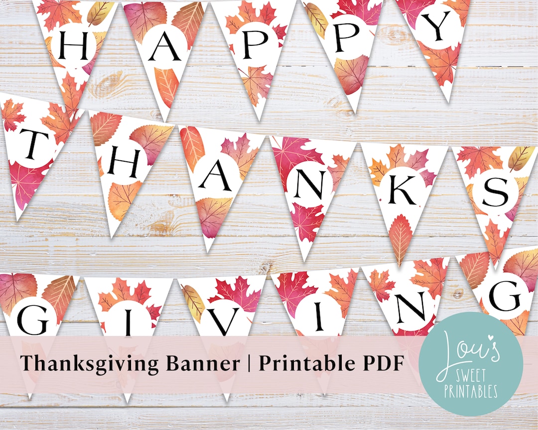 Happy Thanksgiving Banner Printable, Fall Leaves Bunting Banner ...
