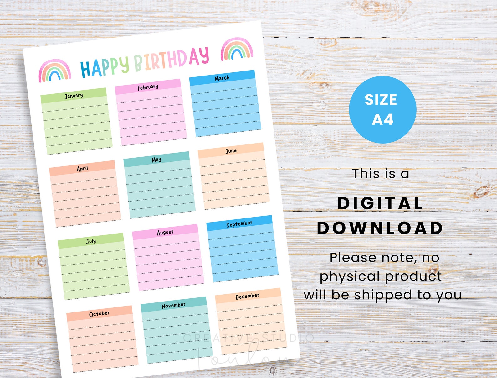 Rainbow Birthday Calendar: Classroom Birthday Chart, A4 Canva Template ...