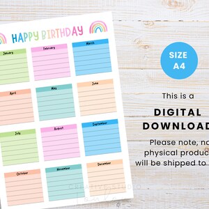 Rainbow Birthday Calendar: Classroom Birthday Chart, A4 Canva Template ...