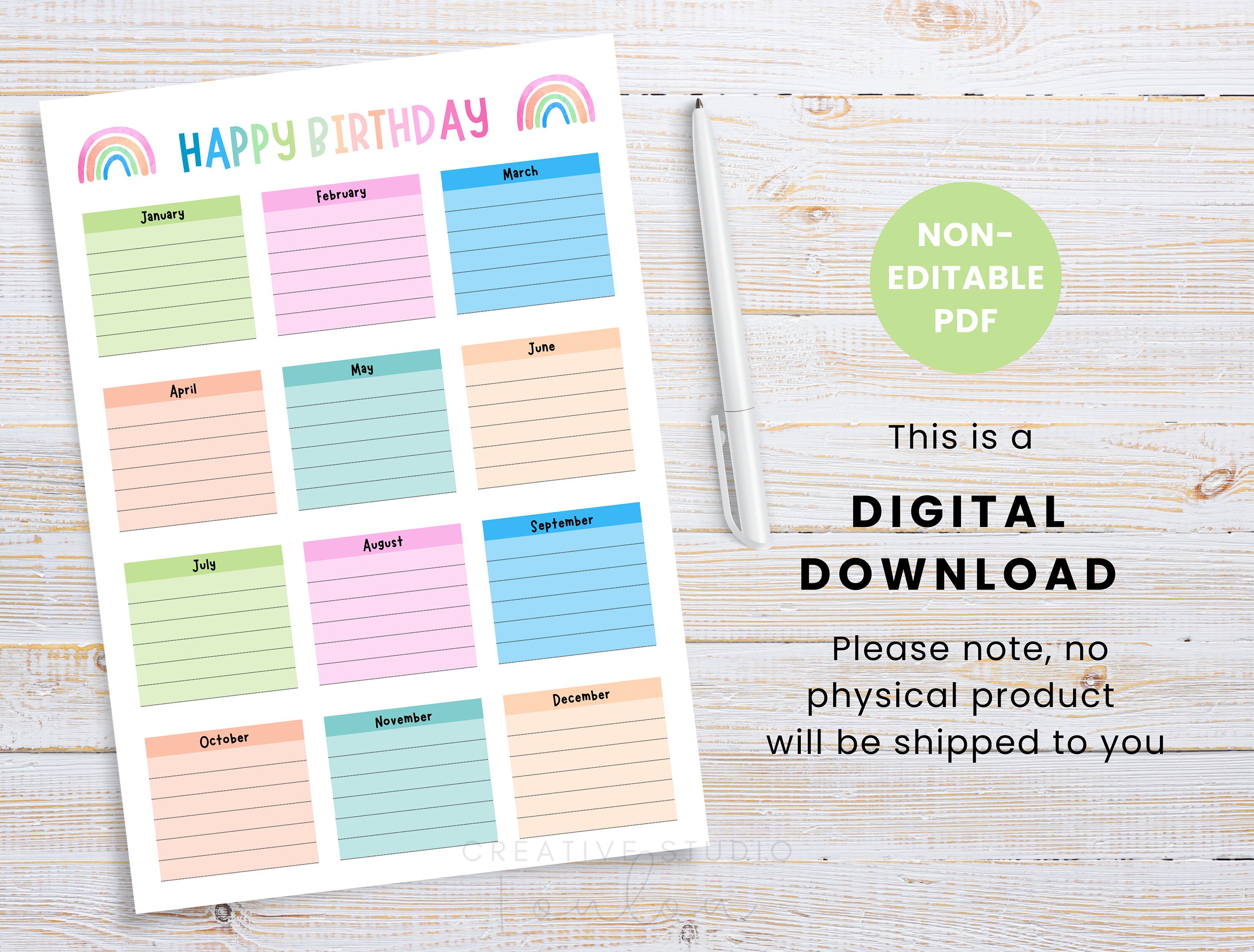 Rainbow Birthday Calendar Printable: Classroom Birthday Tracker (PDF ...