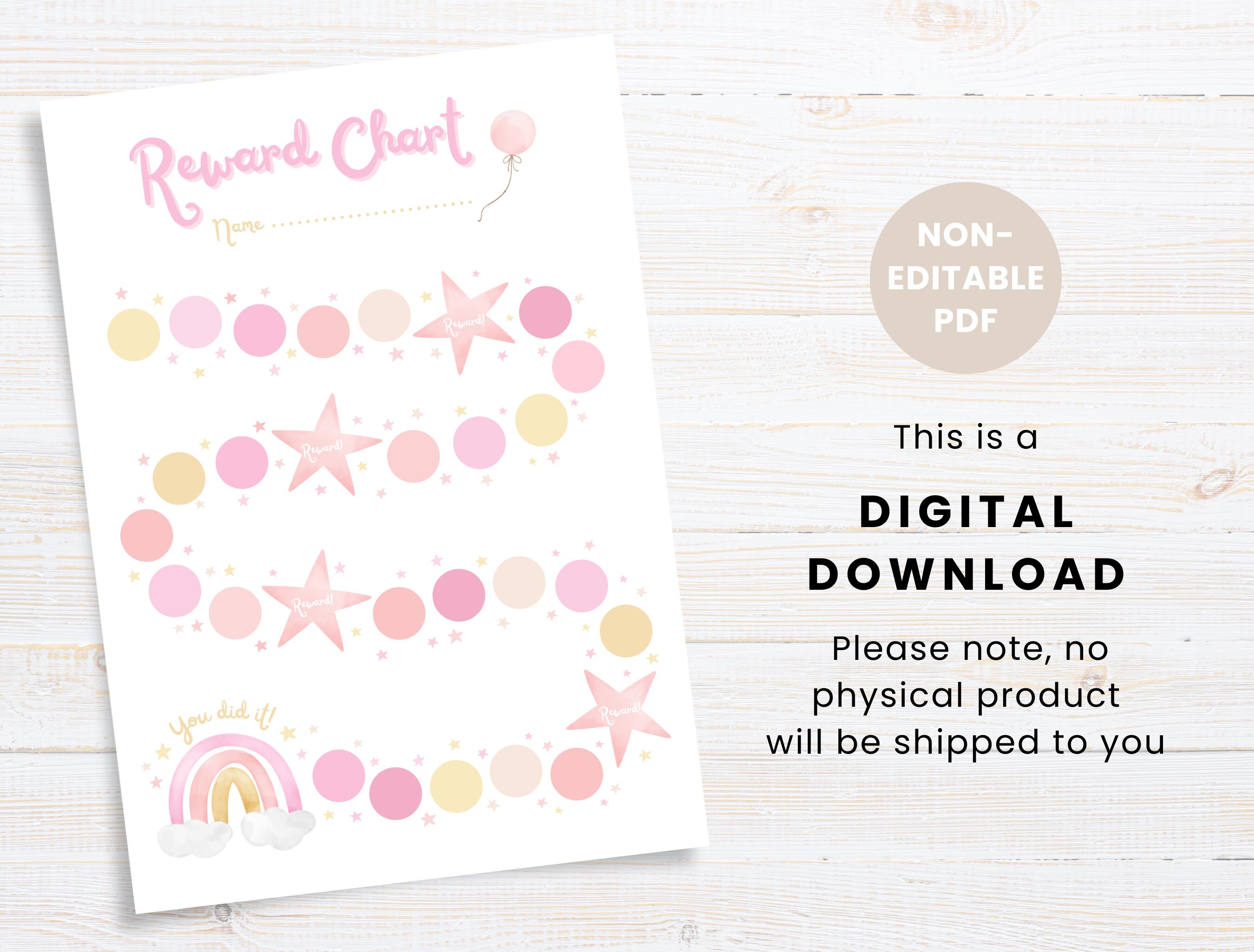 Pink Rainbow Reward Chart: Toddler Behavior & Potty Training (digital ...
