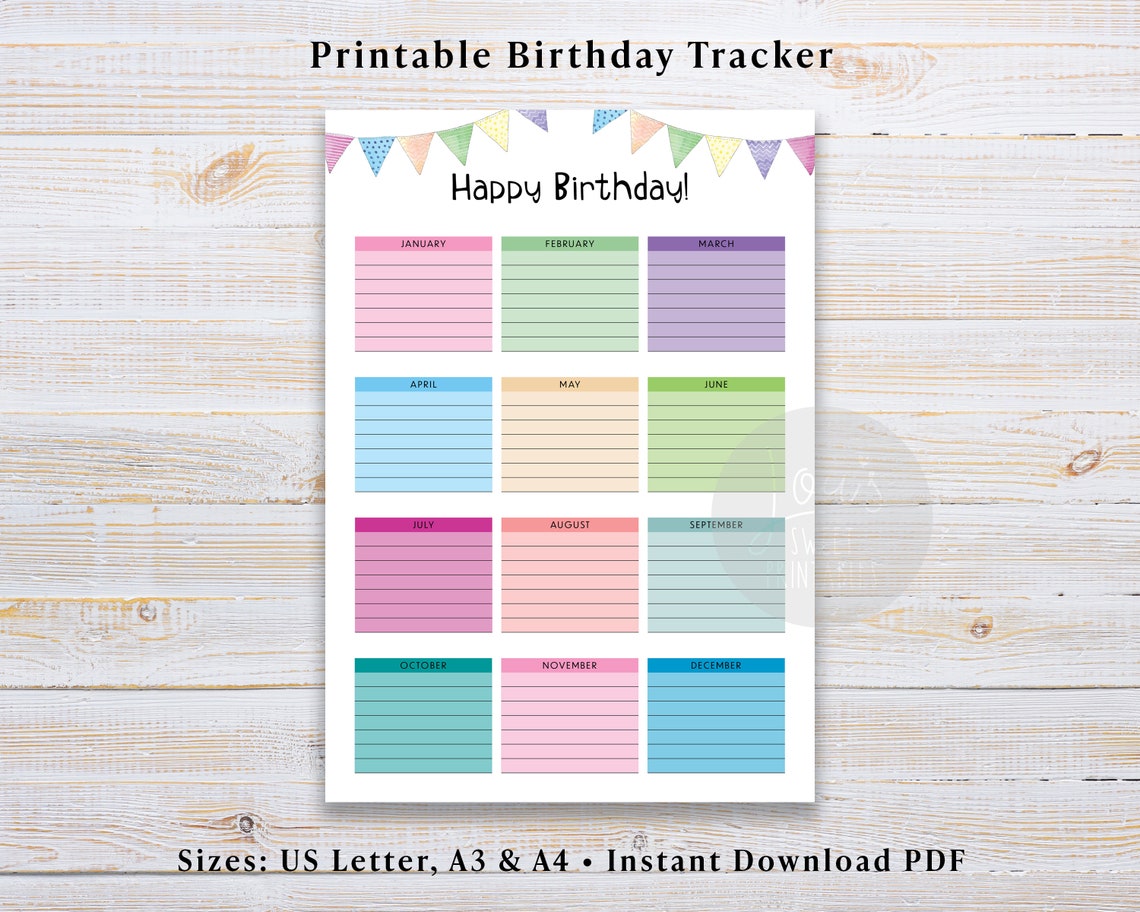 Classroom Birthday Calendar: Printable Birthday Tracker (A4, A3, Letter ...