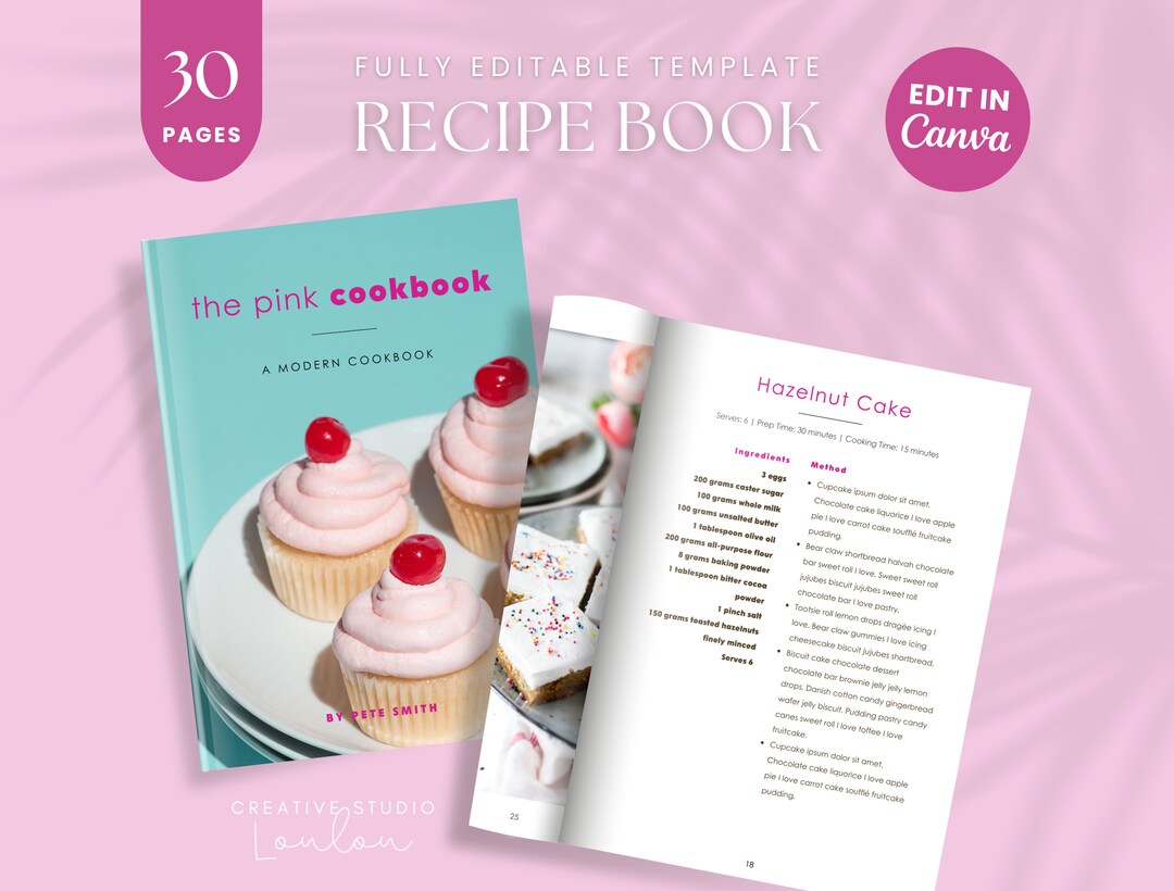 Recipe Book Customizable Pink Cookbook Template Custom Canva Template ...