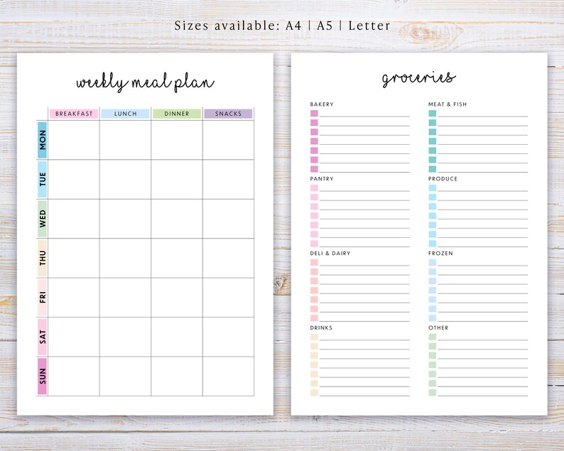 Weekly Meal Planner With Grocery List Printable Weekly Menu Planner and ...