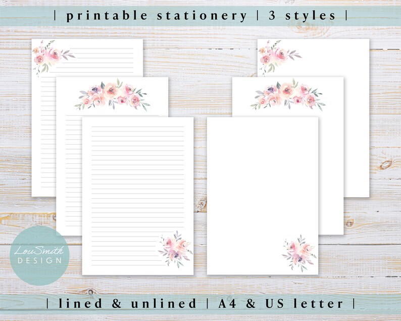 Pink Rose Stationery Paper: Printable Letter Writing Set (PDF) - Etsy