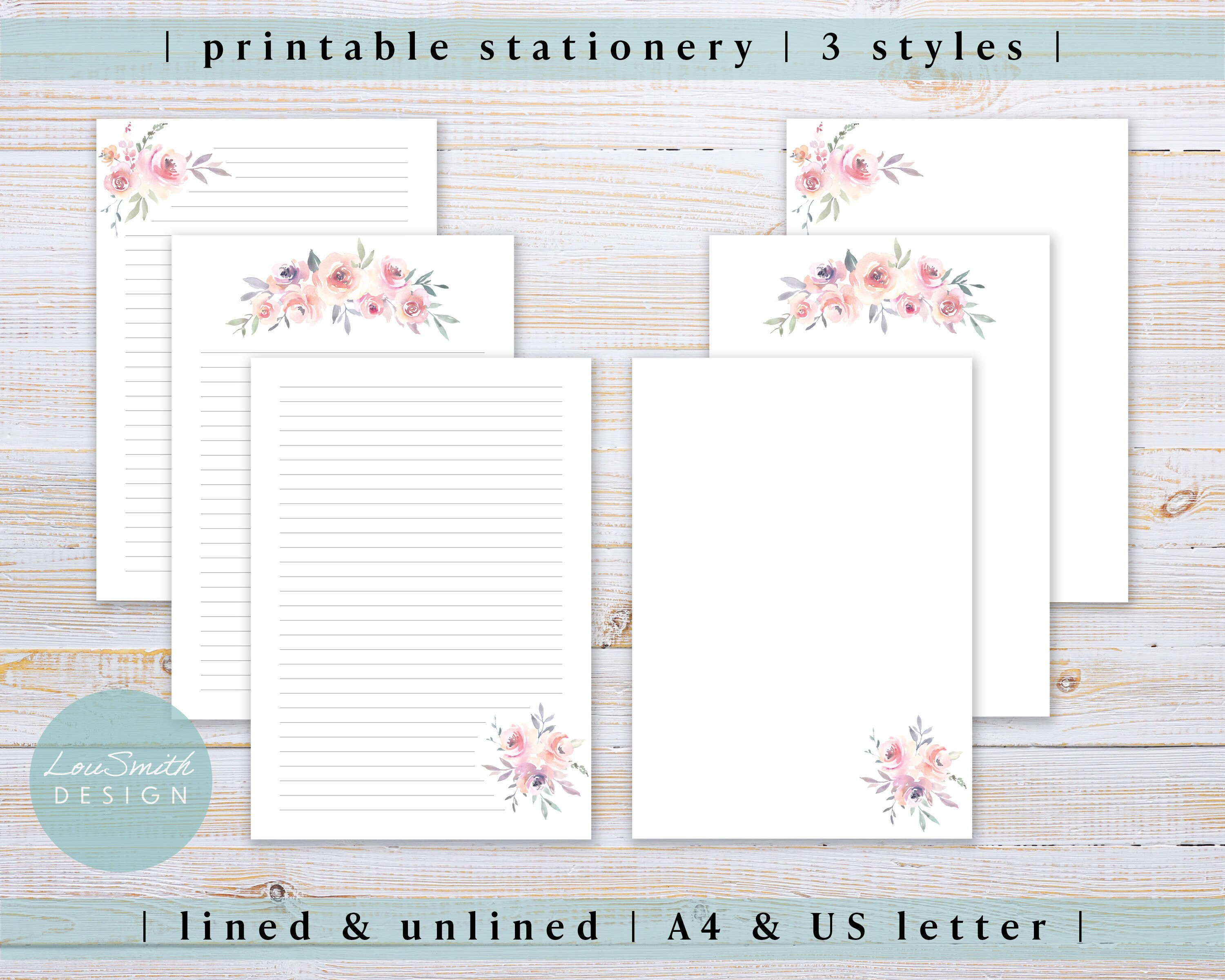 Pink Rose Stationery Paper: Printable Letter Writing Set (PDF) - Etsy