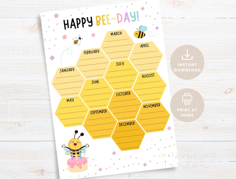 Bee Birthday Calendar: Classroom Printable Poster (digital Download) - Etsy