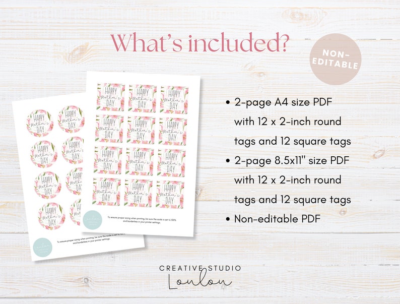 Mothers Day Round Gift Tag Printable Mothers Day Square Treat Tag 2 ...