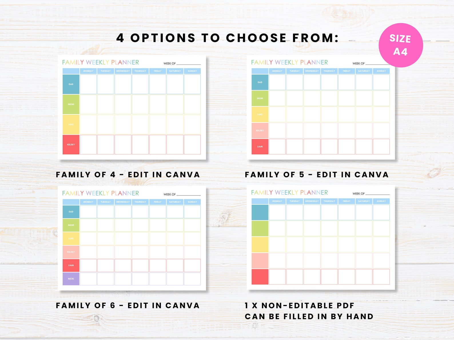 Family Weekly Planner Printable, A4 Schedule, Editable Canva Template ...