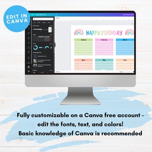 Rainbow Birthday Calendar: Classroom Birthday Chart, A4 Canva Template ...