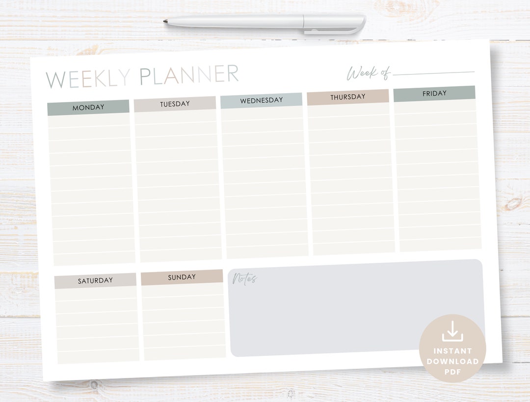 Weekly Schedule Printable Weekly Planner Daily Organizer A3 Weekly ...