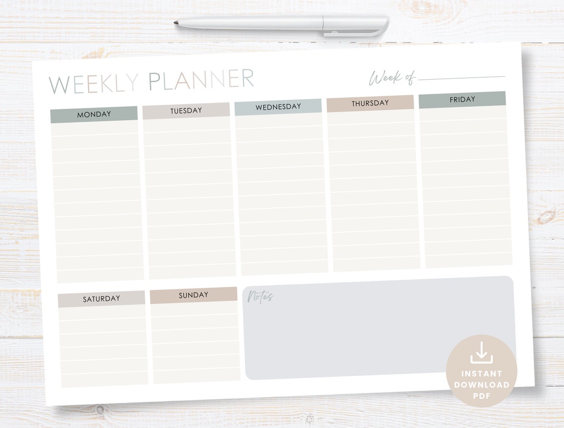 Weekly Schedule Printable Weekly Planner Daily Organizer A3 Weekly ...