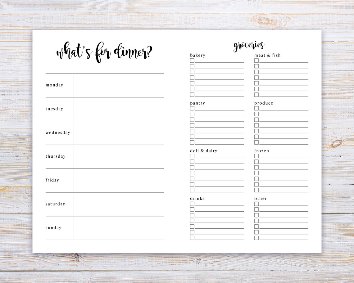Weekly Meal Planner Printable: Family Dinner Menu & Grocery List (A4/US ...