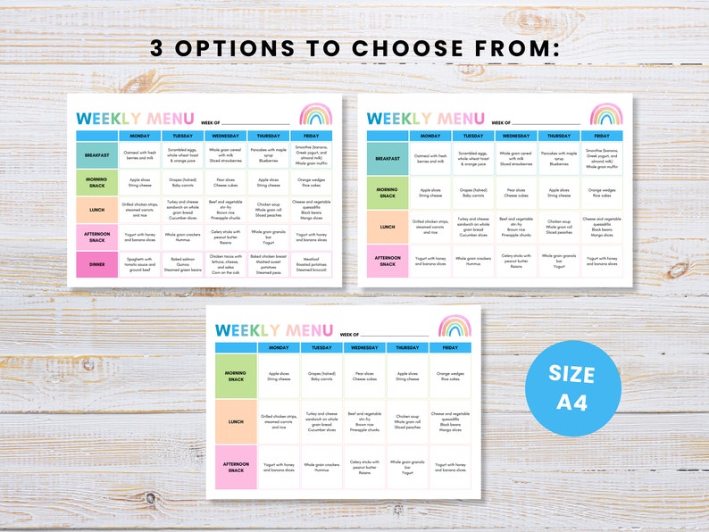 Weekly Daycare Menu Planner Rainbow Meal Planner Editable Canva ...