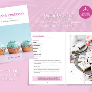 Recipe Book Customizable Pink Cookbook Template Custom Canva Template ...