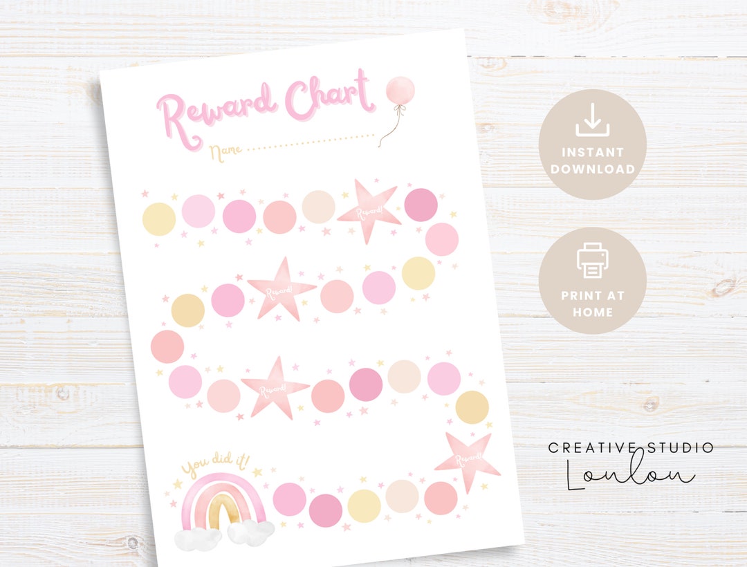 Pink Rainbow Reward Chart: Toddler Behavior & Potty Training (digital ...