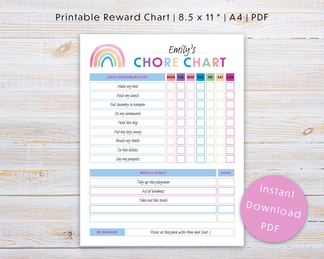 Chore Chart for Kids Printable Weekly Schedule Child Homeschool Tasks ...