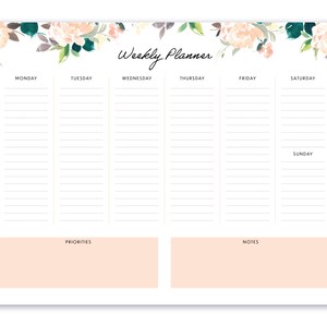 Weekly Planner Printable Daily Organizer Floral Peach Peony Weekly ...