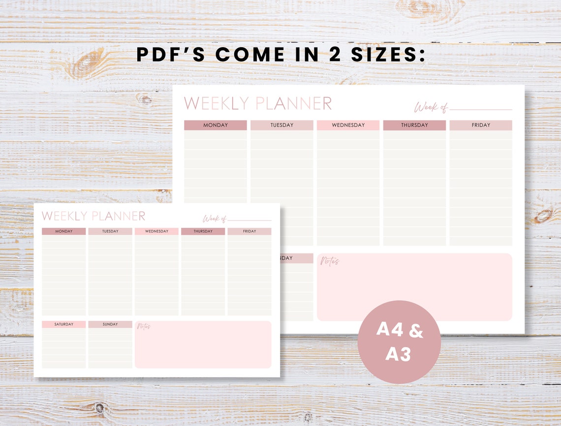 Pink Weekly Planner Printable: A4/A3 Landscape Organizer (digital ...