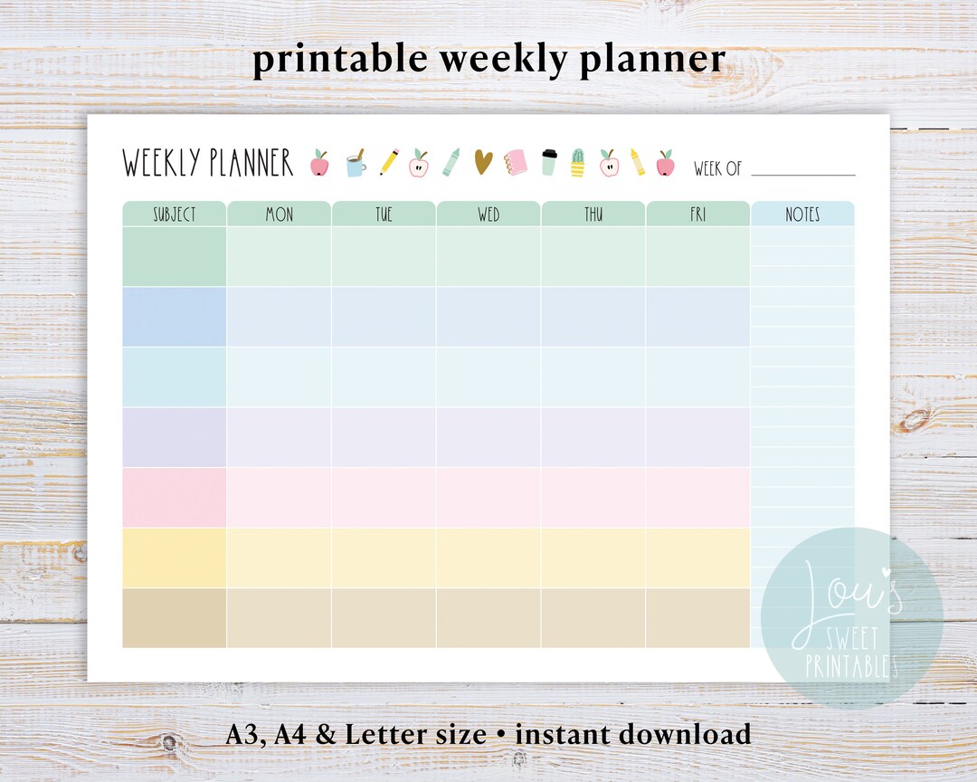 Weekly Planner Printable Homeschool Weekly Lesson Planner for Kids ...