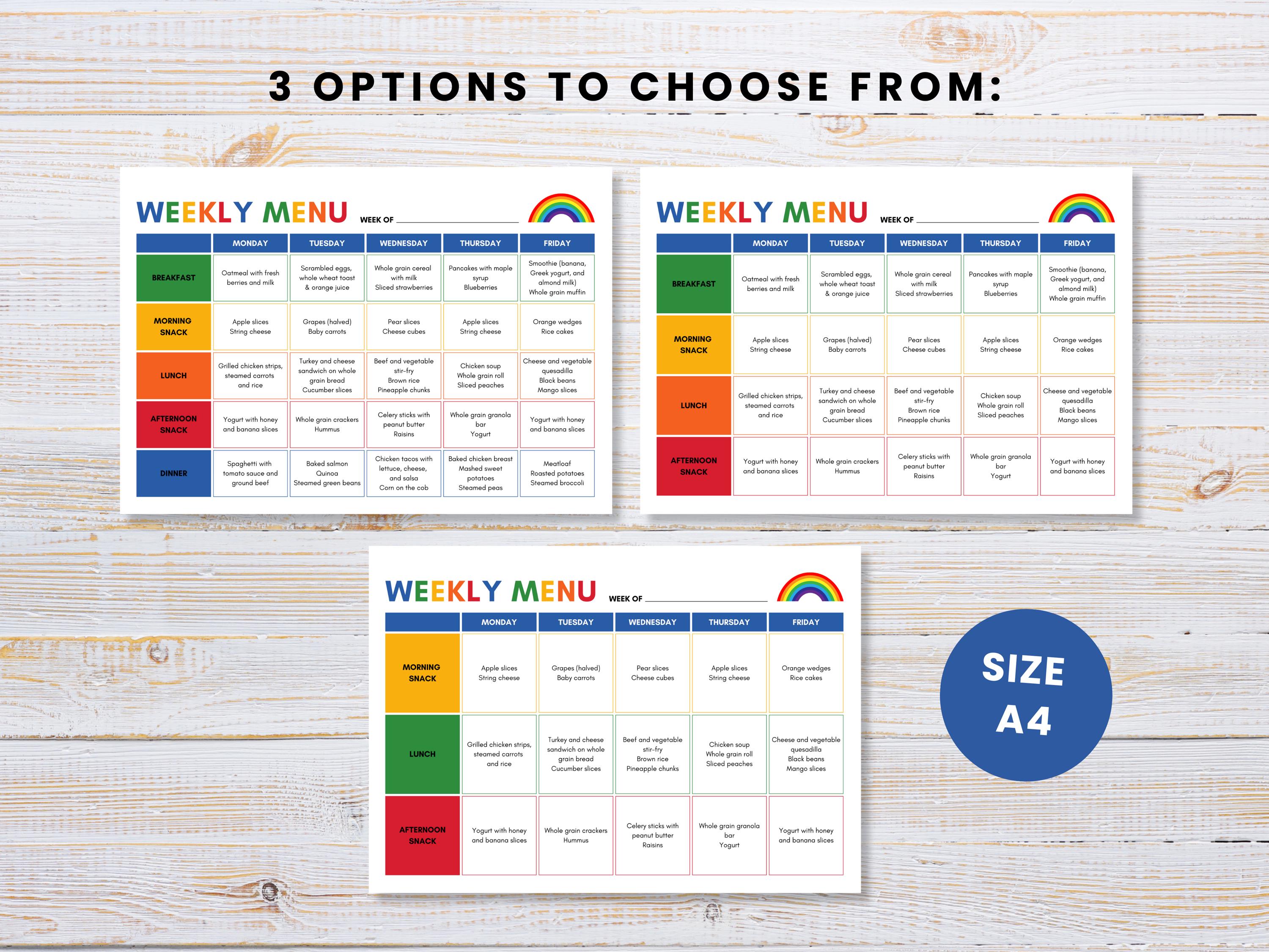 Daycare Weekly Menu Planner: Rainbow A4 Printable (canva Template) - Etsy