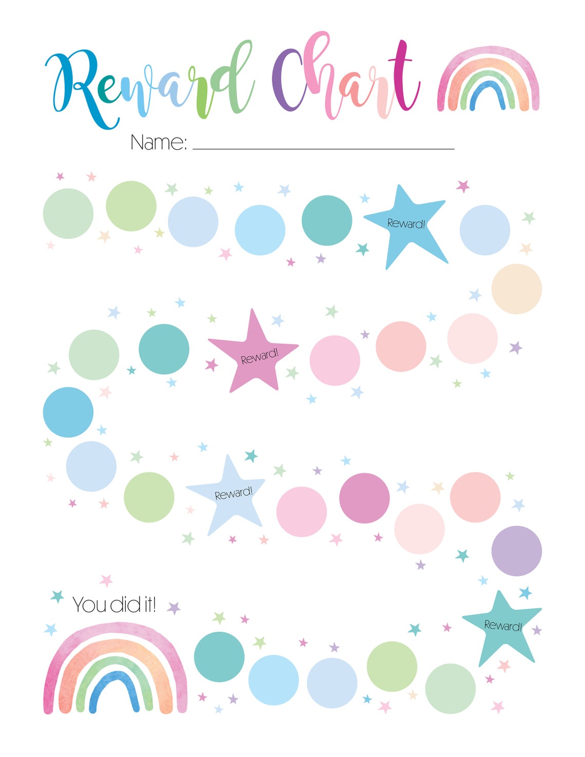 Printable Kids Reward Chart, Printable Rainbow Sticker Chart for Kids ...