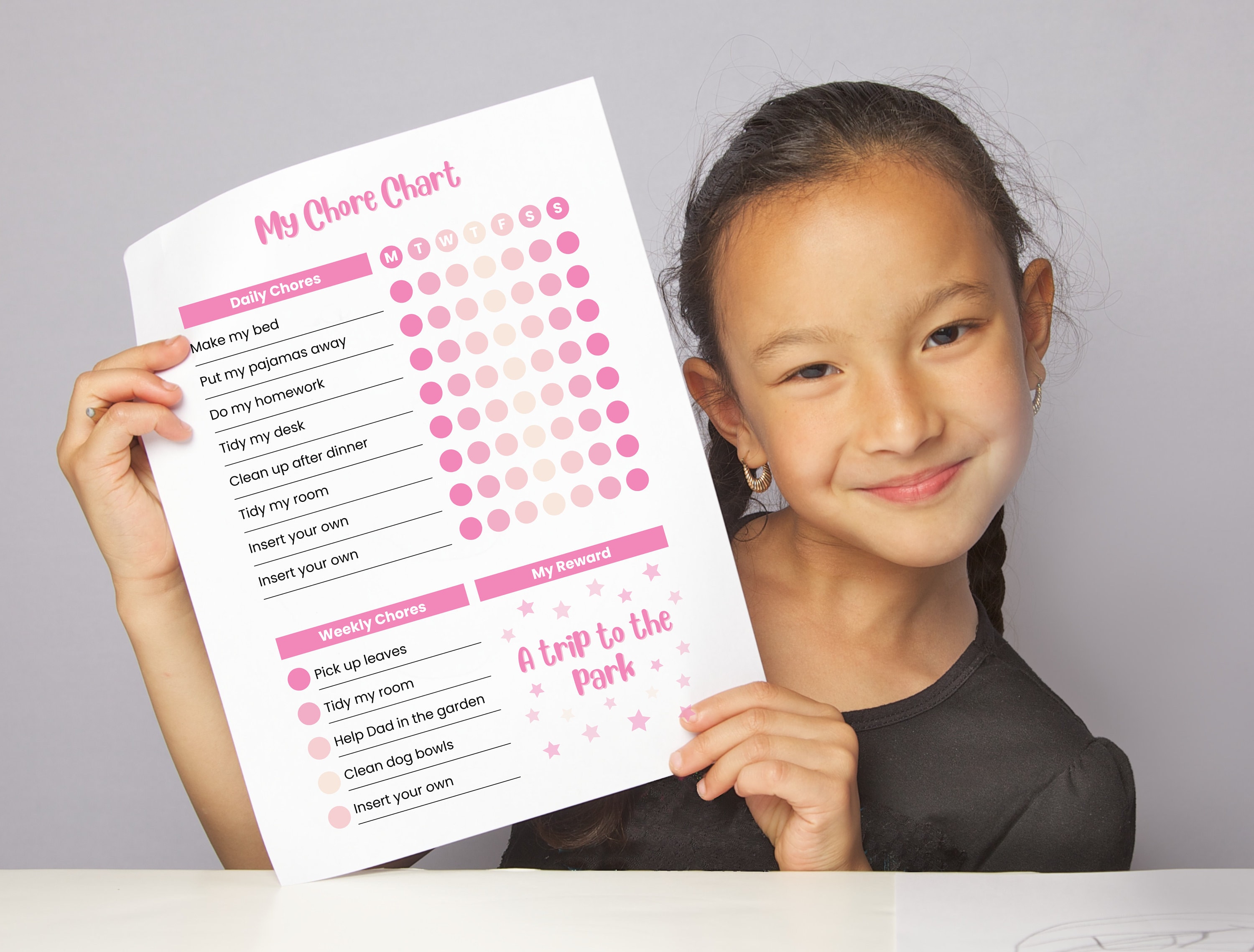 Pink Chore Chart Template for Kids: Printable Reward Chart (canva ...
