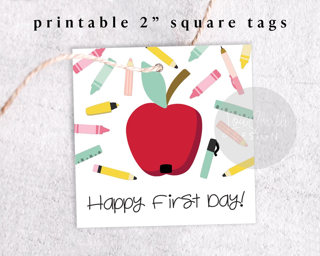 Back to School Cookie Tags: Happy First Day Printable (2-inch Square ...