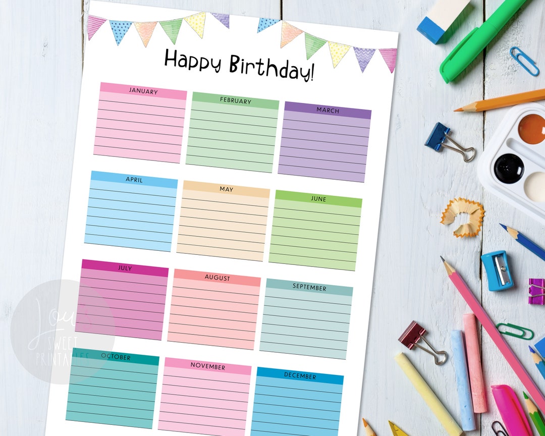 Birthday Calendar for Class Birthday Tracker for Teachers Classroom ...