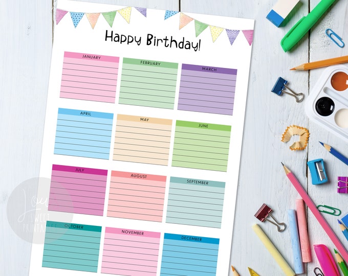 BIRTHDAY TRACKER Printable Birthday Calendar Template Printable PDF ...