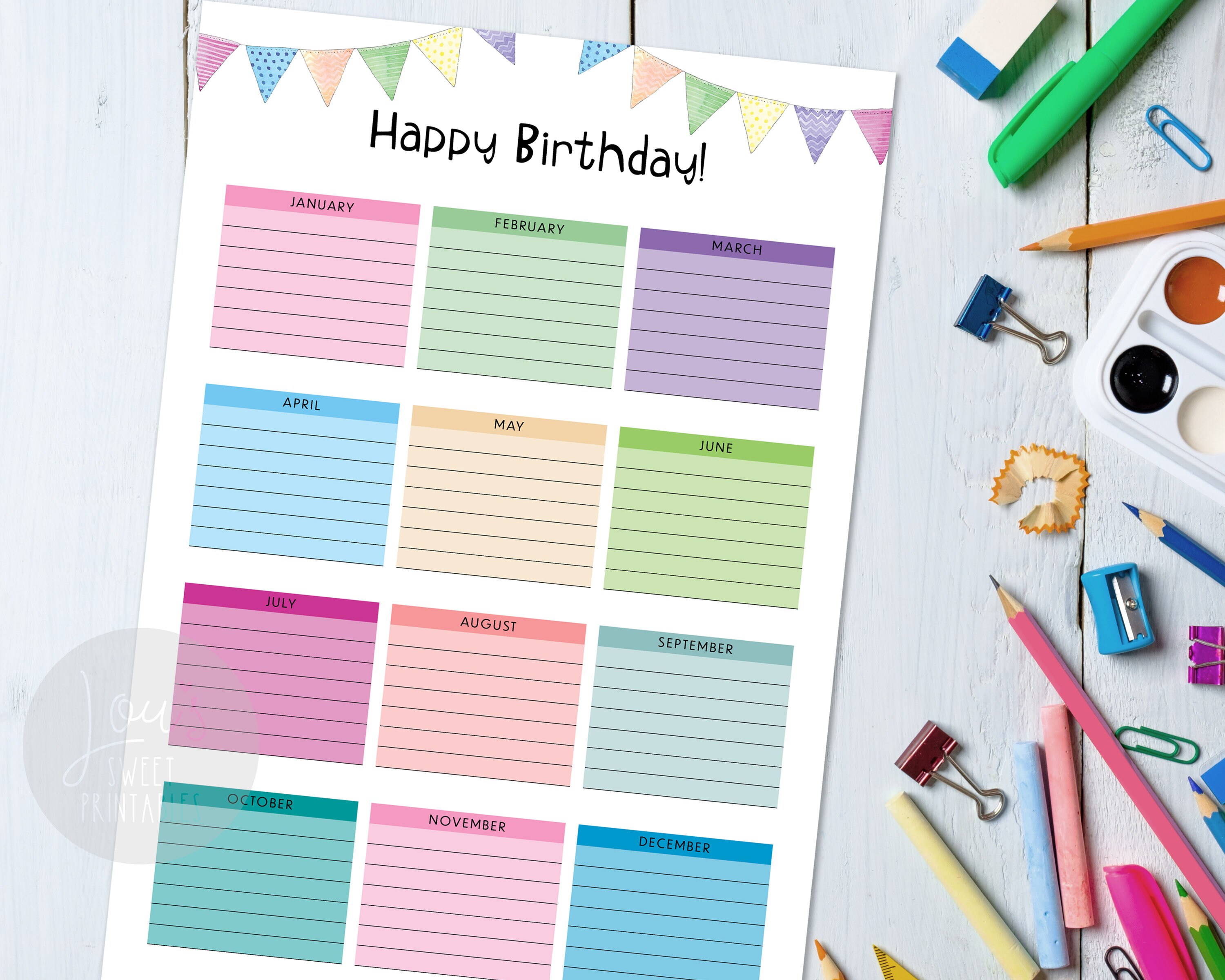 Classroom Birthday Calendar: Printable Birthday Tracker (A4, A3, Letter ...