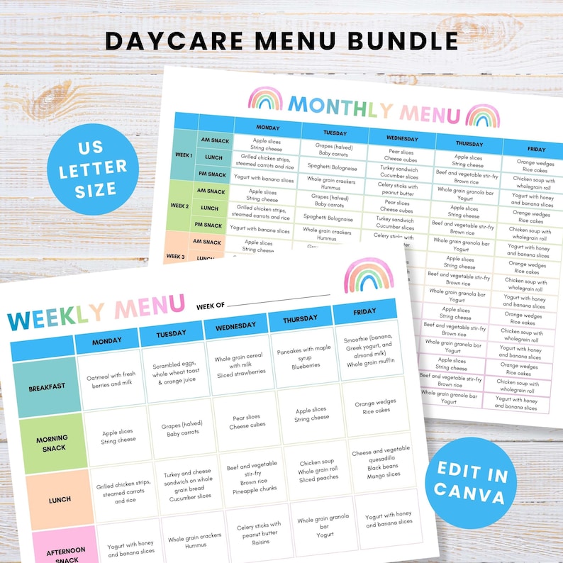 Daycare Menu Planner Bundle, Rainbow Theme (editable Canva Template) - Etsy