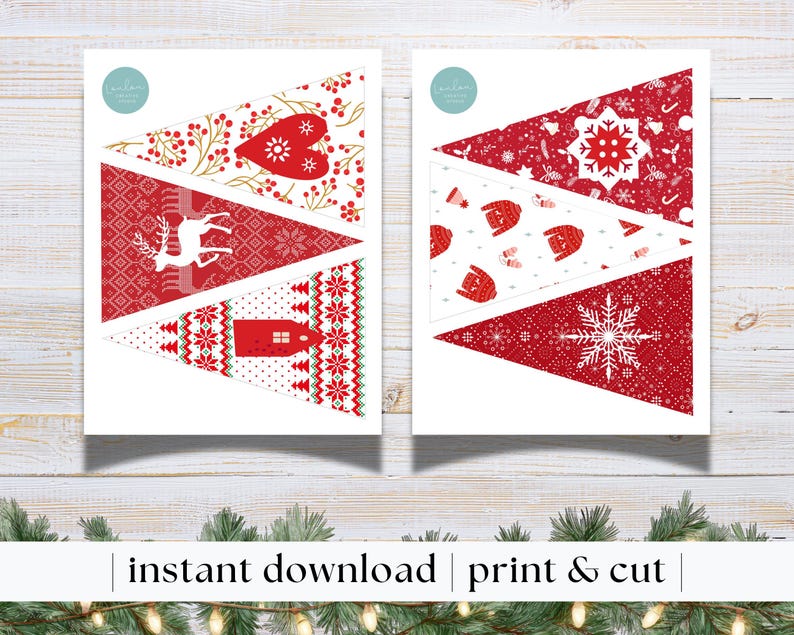Nordic Christmas Banner Printable, Red and White Scandi Garland, Flag ...