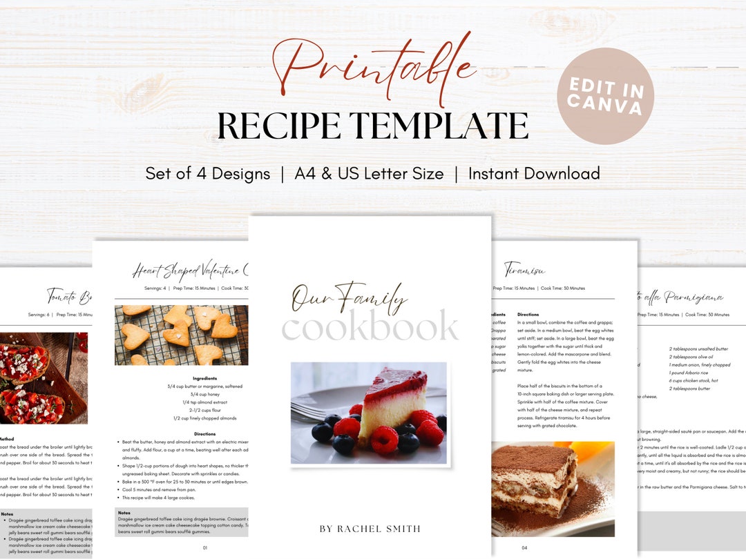 Recipe Template Editable Canva Cookbook Template Printable Classic ...